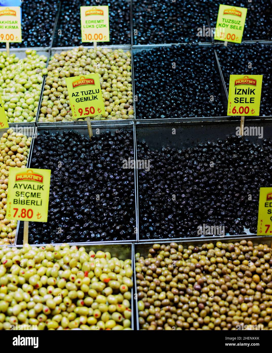 Turkish olives on display in an olive shop at the vibrant Egyptian ...