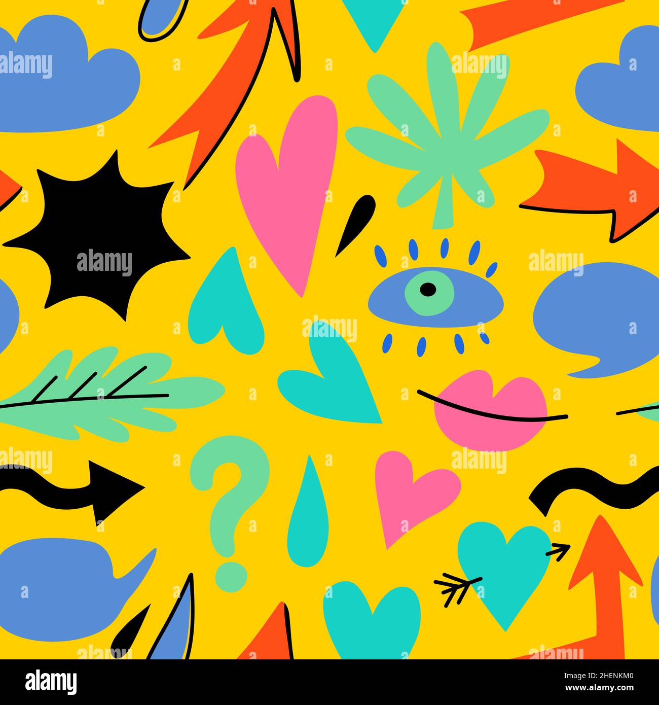 Seamless pattern with hand drawn doodle colorful design elements ...