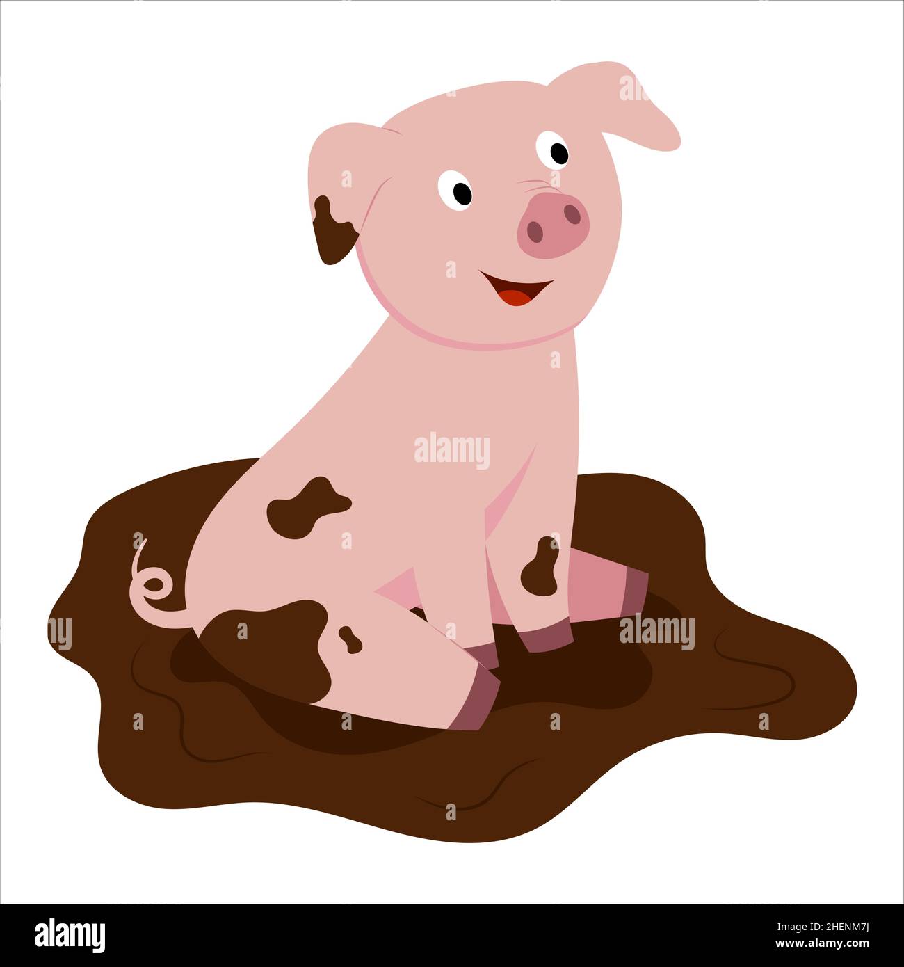 vector illustration of a cute cartoon pig sitting in the mud Stock ...