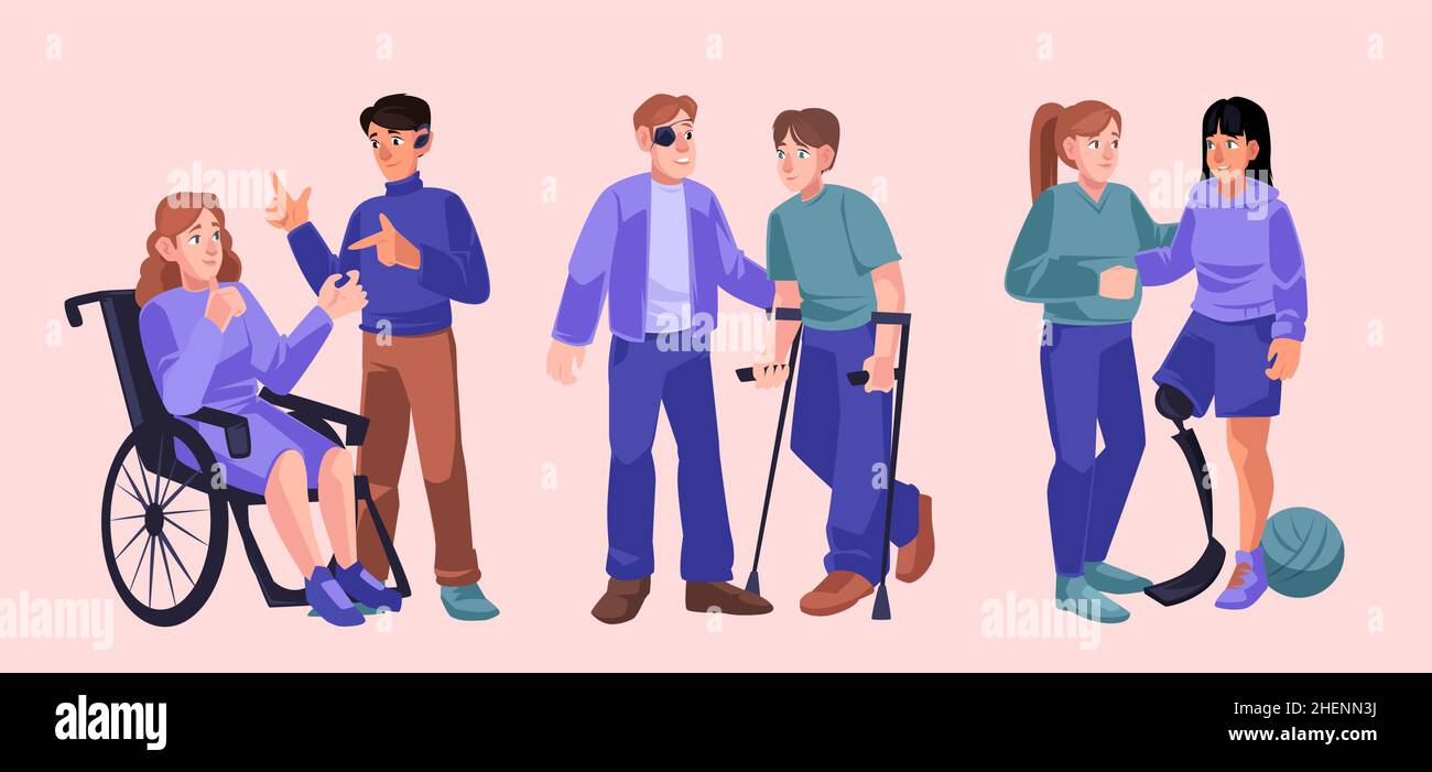 People with diverse disabilities, physical incapacities. Vector set of ...