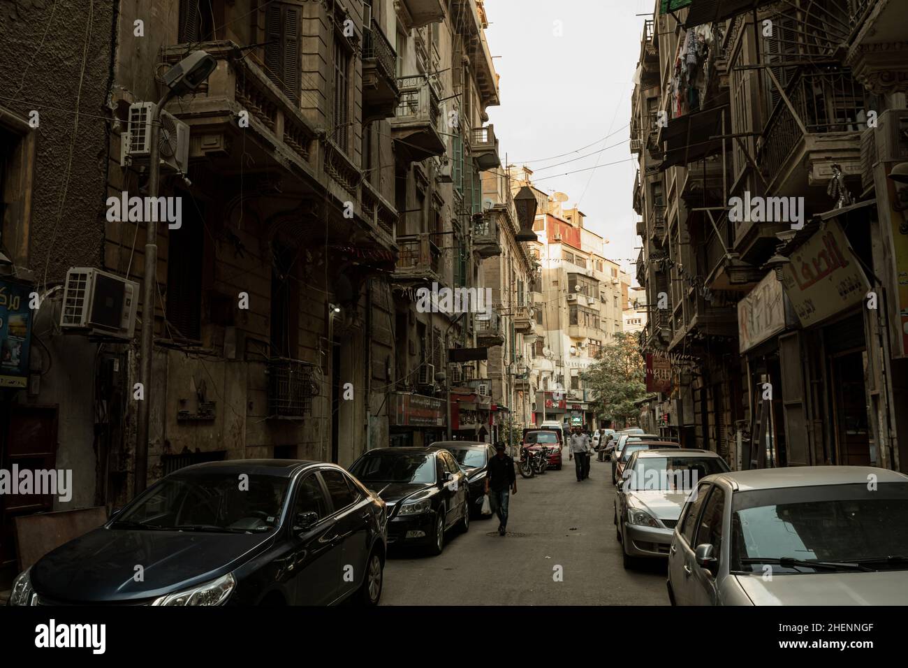 CAIRO, EGYPT- NOVEMBER 13, 2018: Cozy street of Cairo with vehicles ...