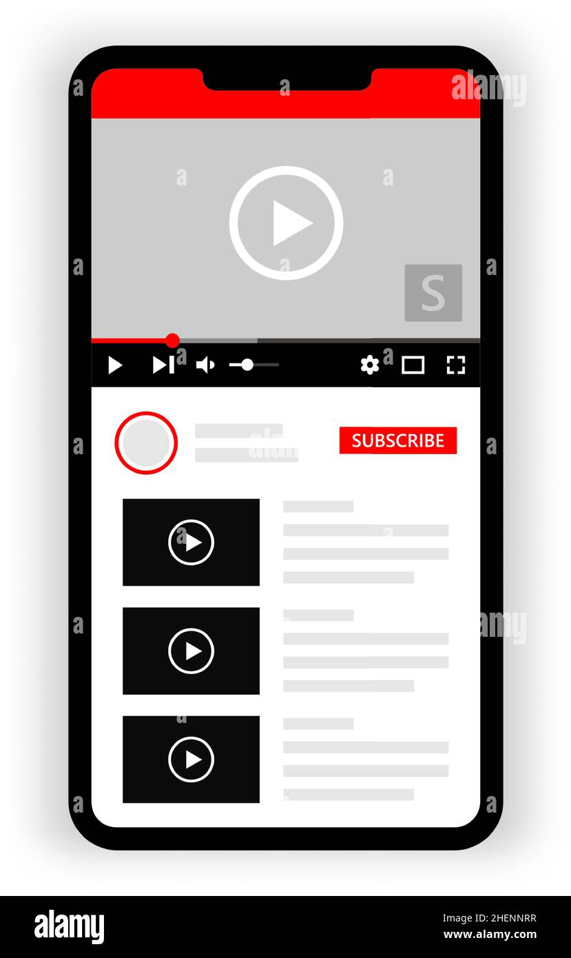 Smartphone with video player app design. Mobile elements for video ...