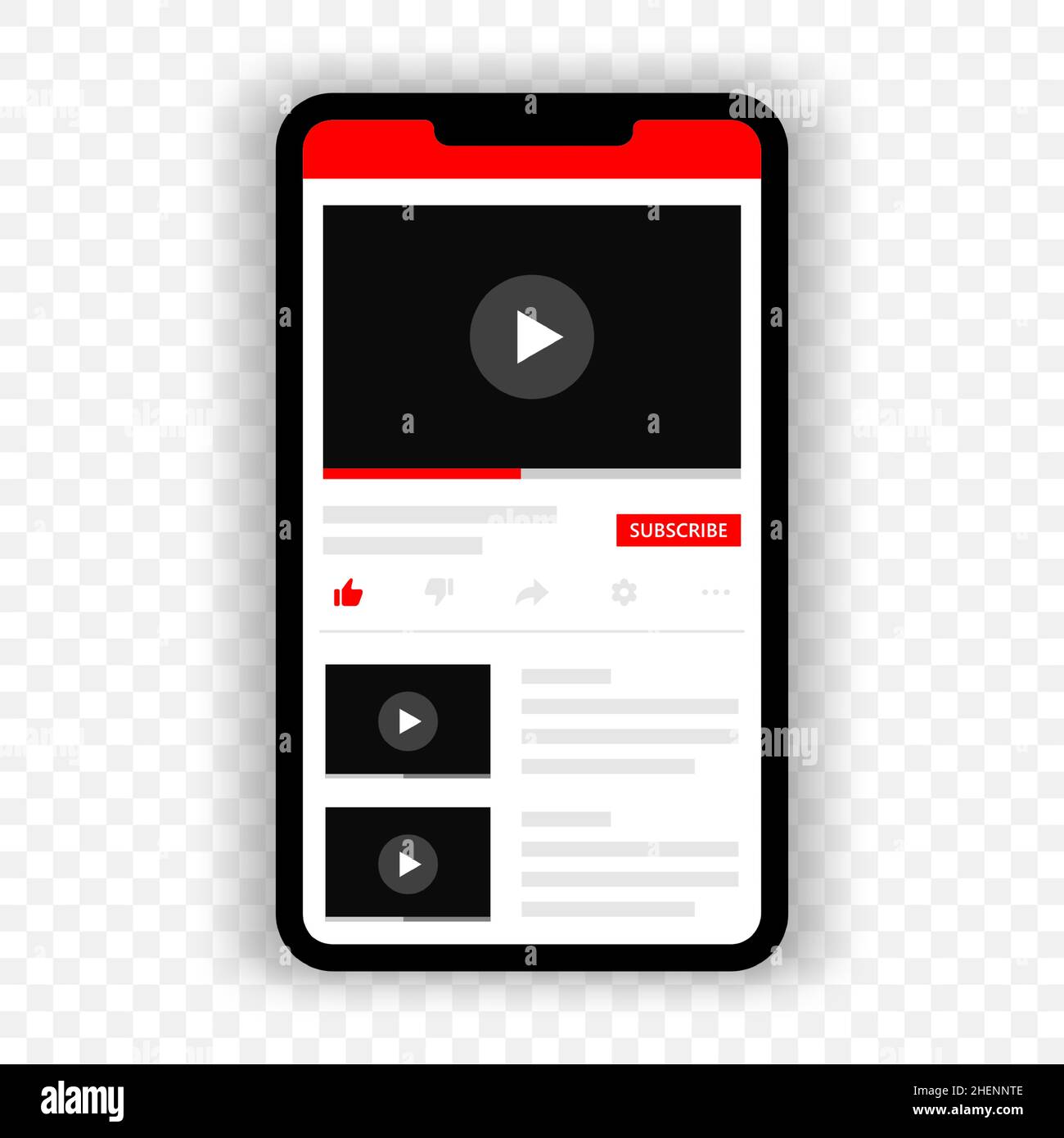 Smartphone with video player app design. Mobile video player elements ...