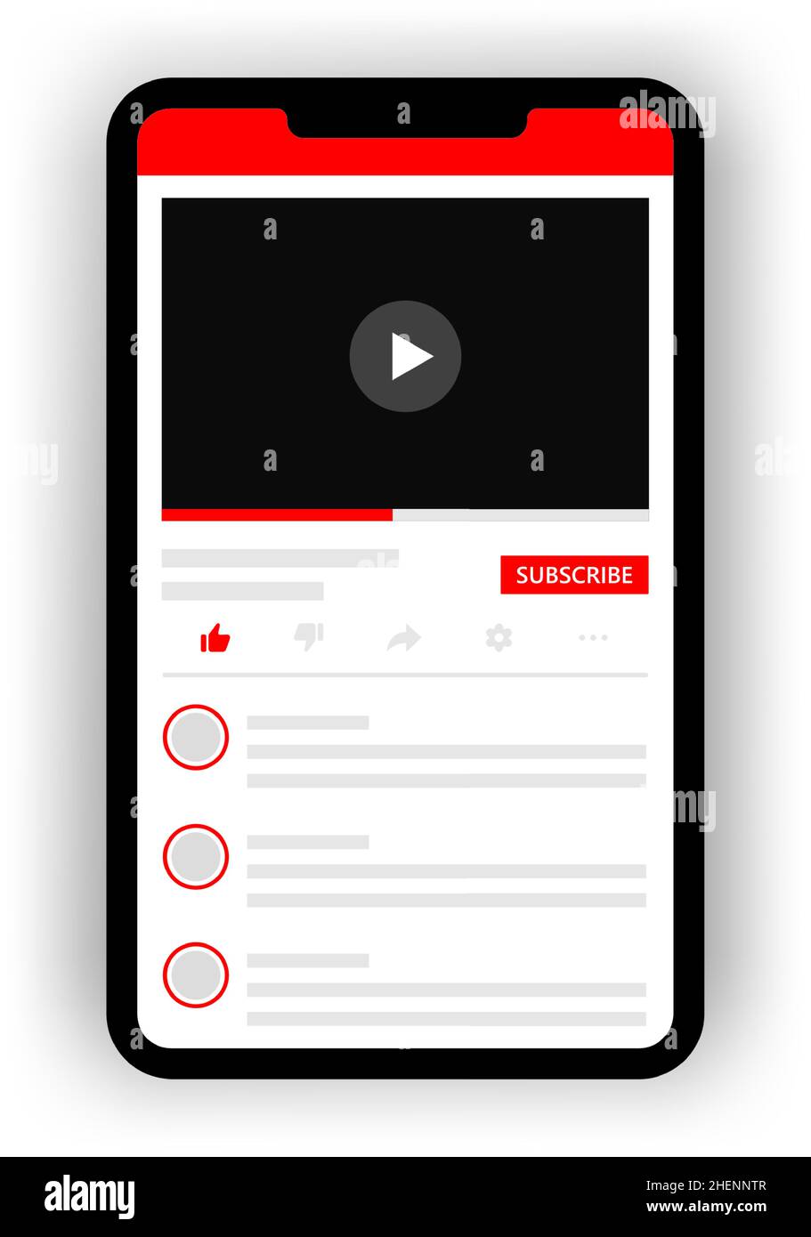 Smartphone with video player app design. Mobile video player with ...