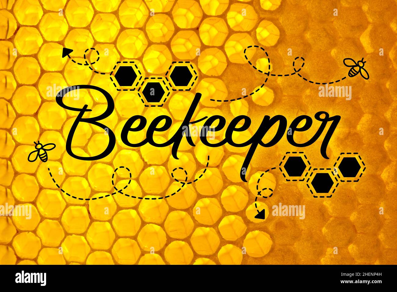 Word BEEKEEPER on honey combs Stock Photo - Alamy