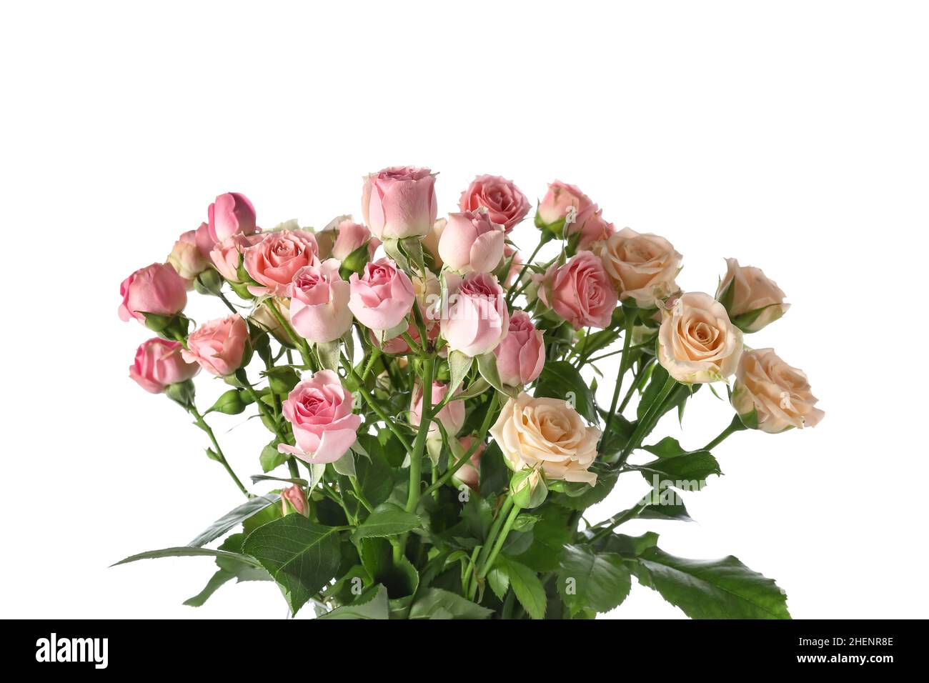 Bouquet of beautiful fresh roses on white background Stock Photo - Alamy