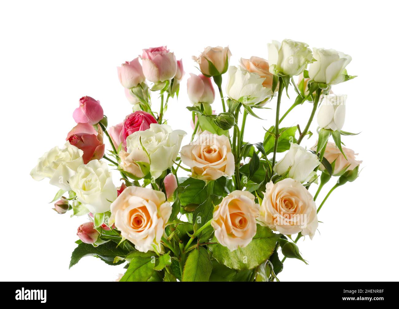 Bouquet of beautiful fresh roses on white background Stock Photo - Alamy