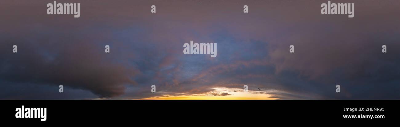 Dramatic sunset sky panorama with Cumulus clouds. Seamless hdr 360 pano ...