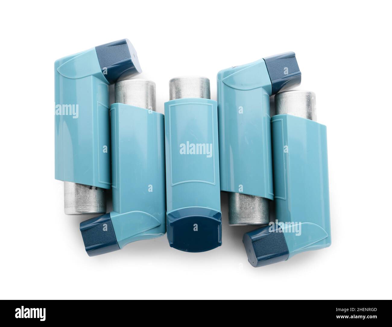 Asthma inhalers on white background Stock Photo - Alamy