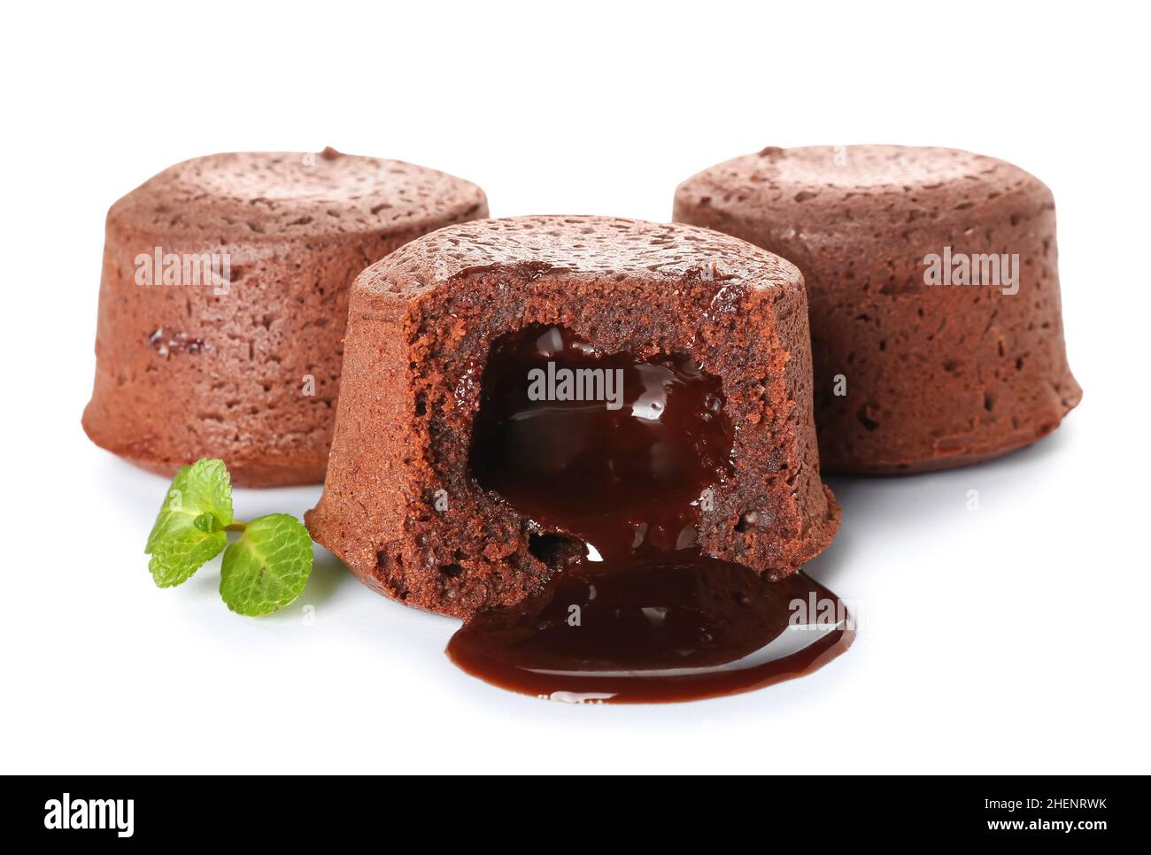 Tasty lava cake fondant and mint on white background Stock Photo - Alamy