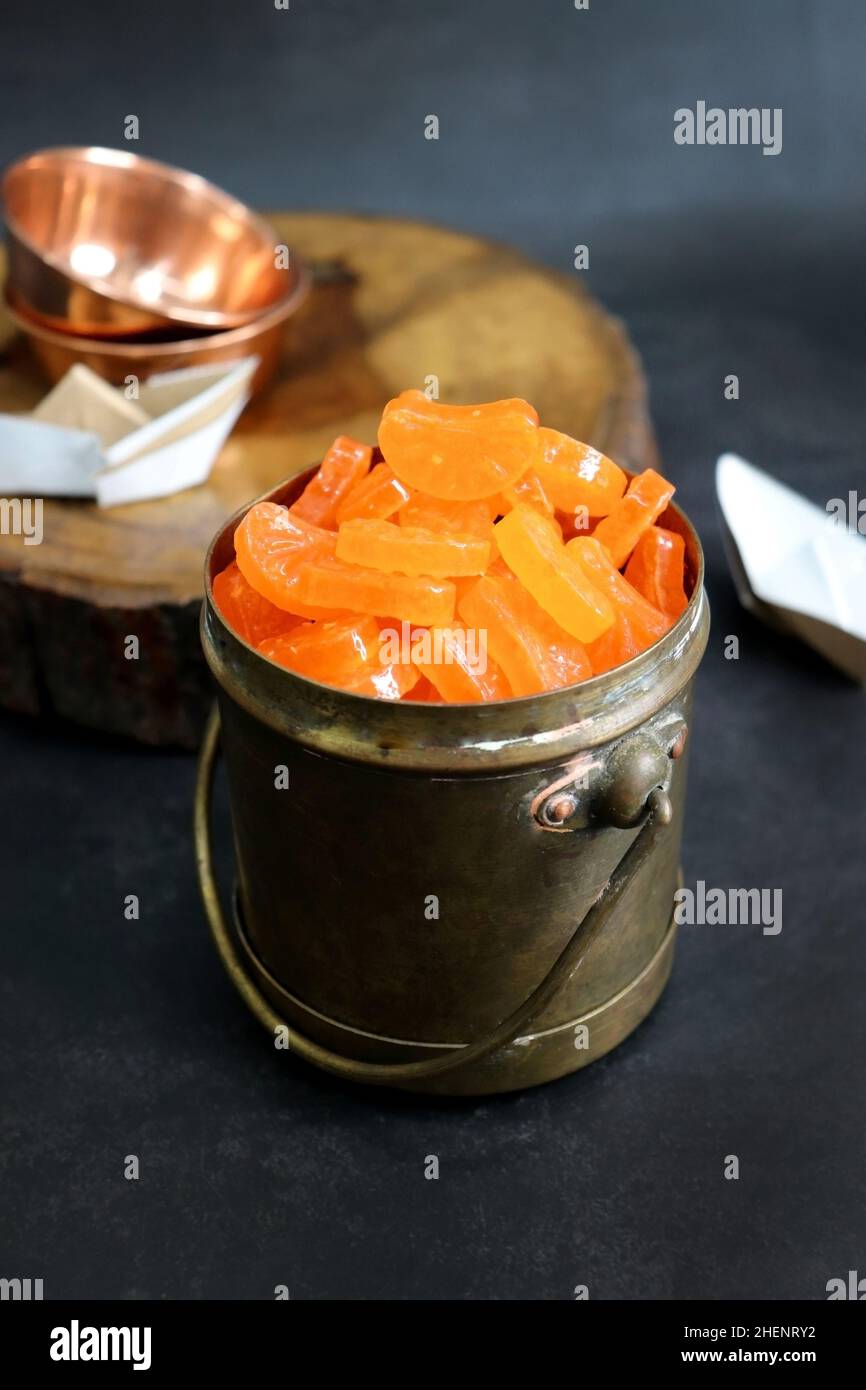 Orange sugar candy. Indian Vintage style boiled sugar confectionery ...