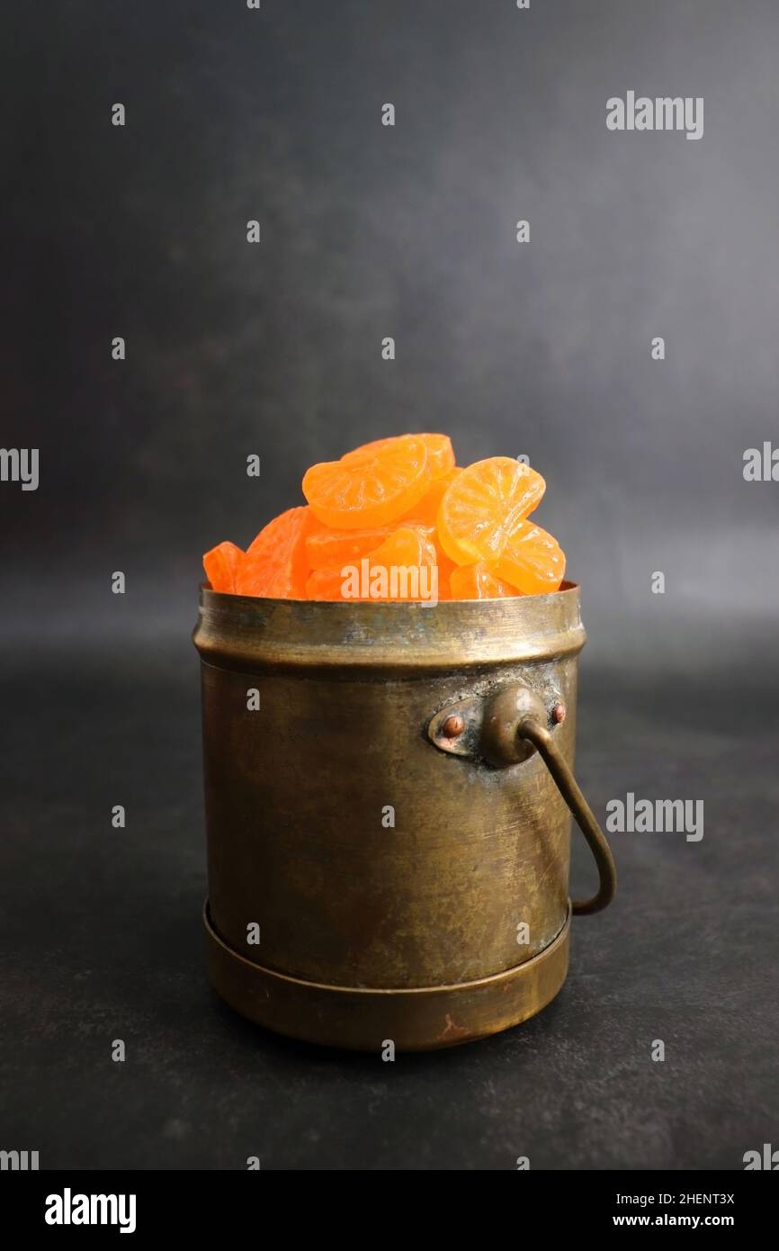 Orange sugar candy. Indian Vintage style boiled sugar confectionery ...