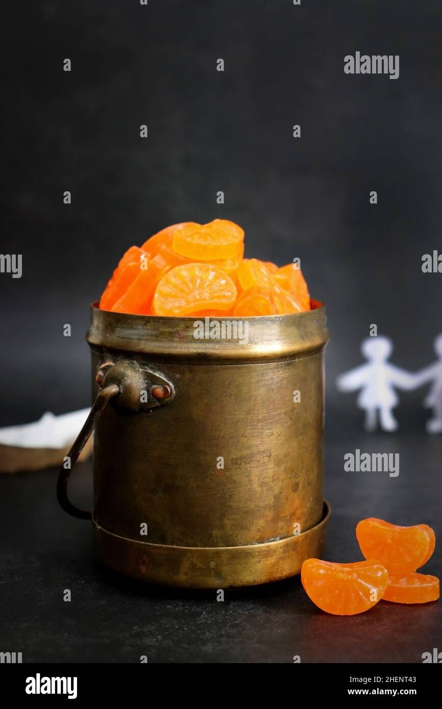 Orange sugar candy. Indian Vintage style boiled sugar confectionery ...