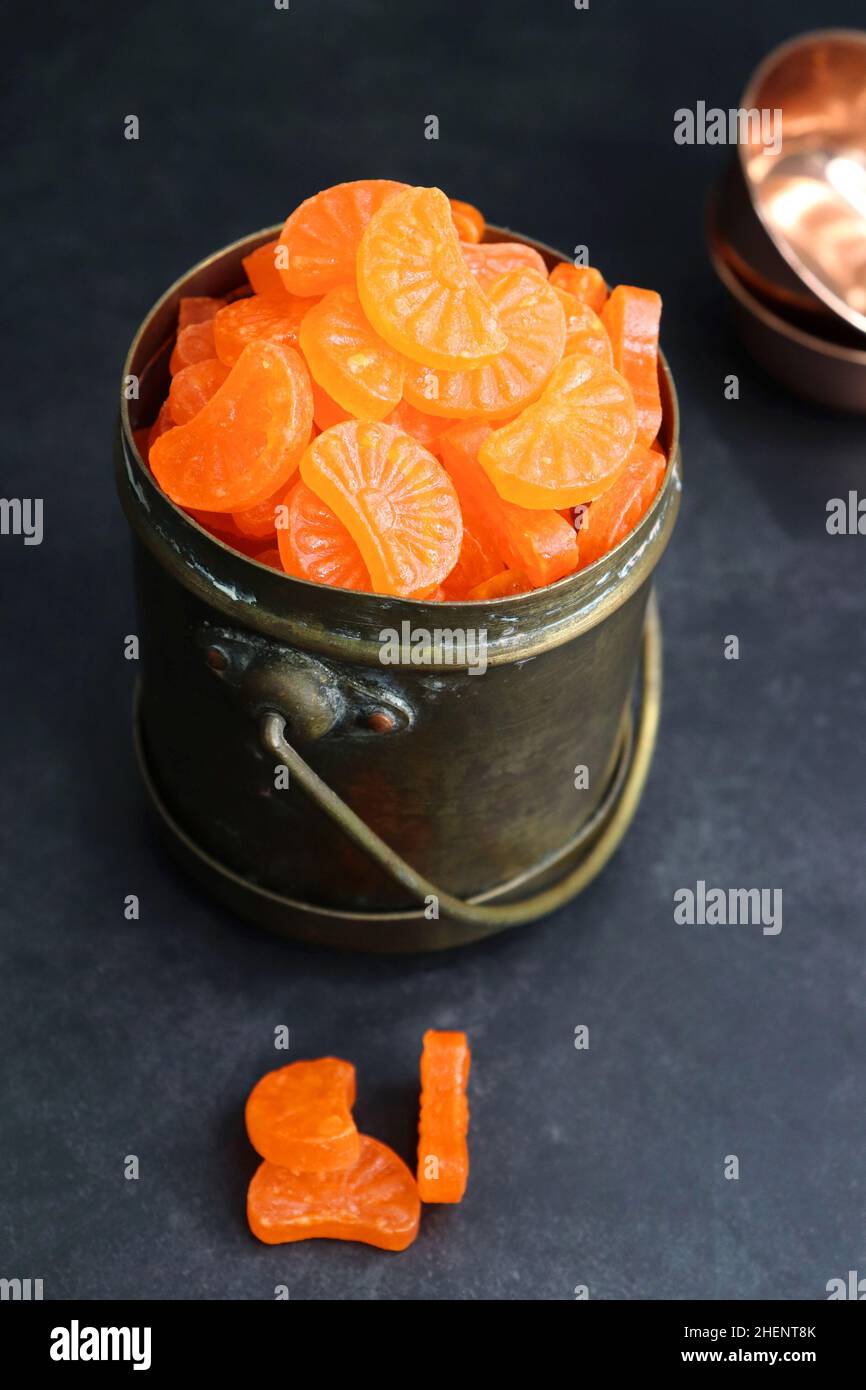 Orange sugar candy. Indian Vintage style boiled sugar confectionery ...
