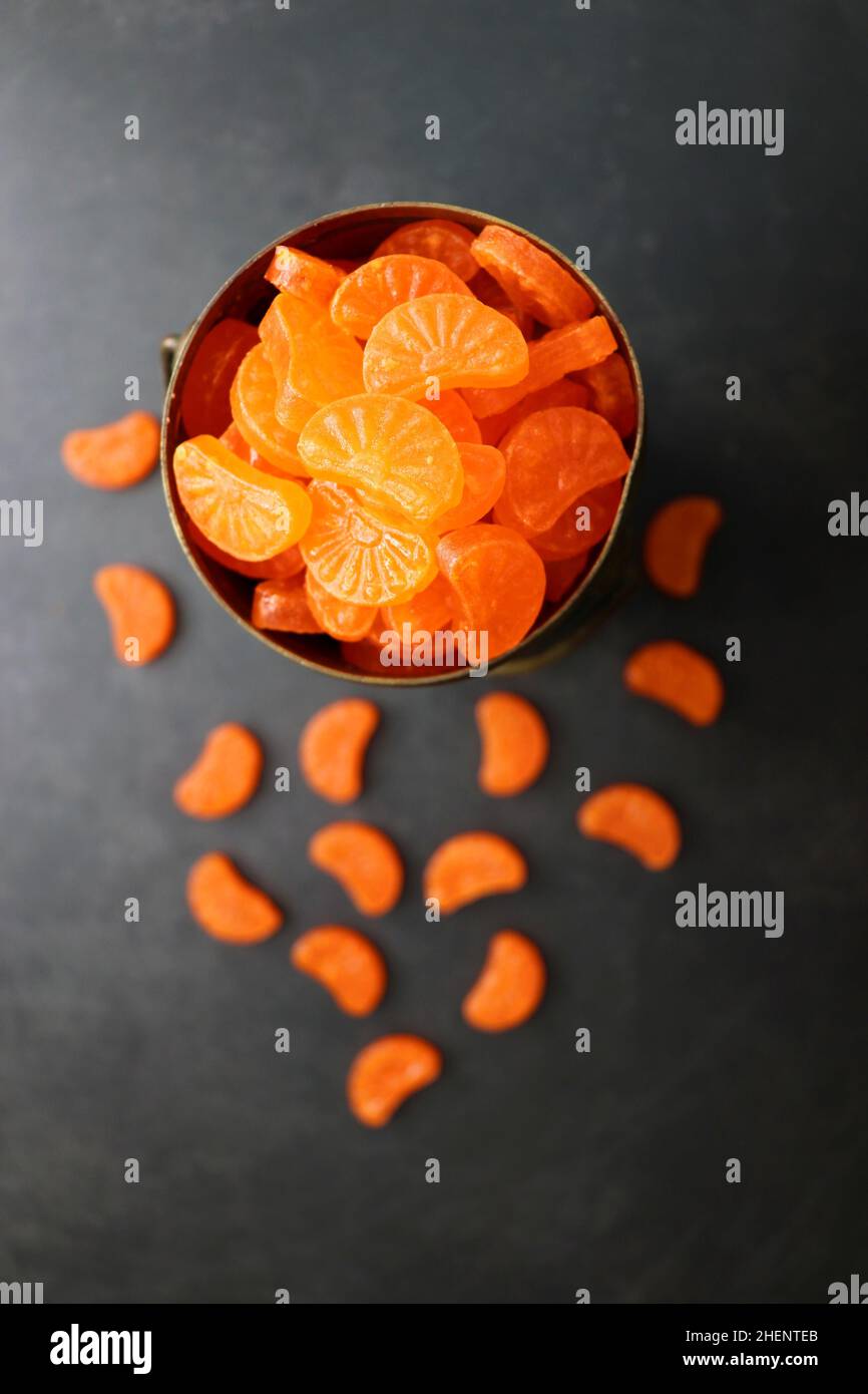 Orange sugar candy. Indian Vintage style boiled sugar confectionery ...