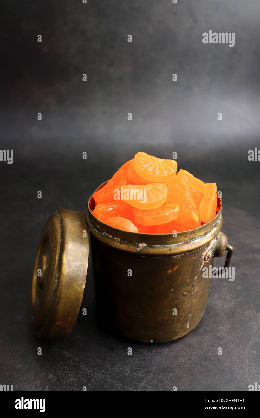 Orange sugar candy. Indian Vintage style boiled sugar confectionery ...