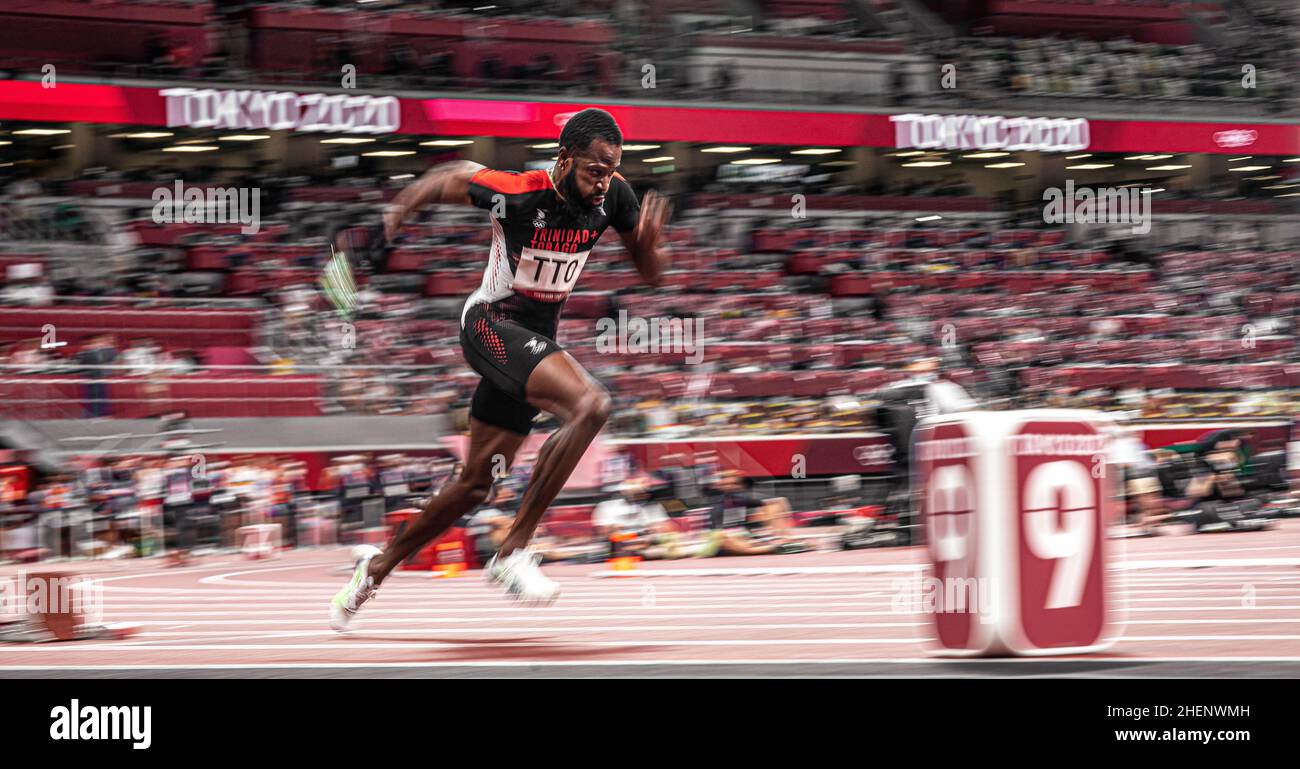 Deon Lendore participating in the 4x400 meter Relay at the Tokyo 2020 ...