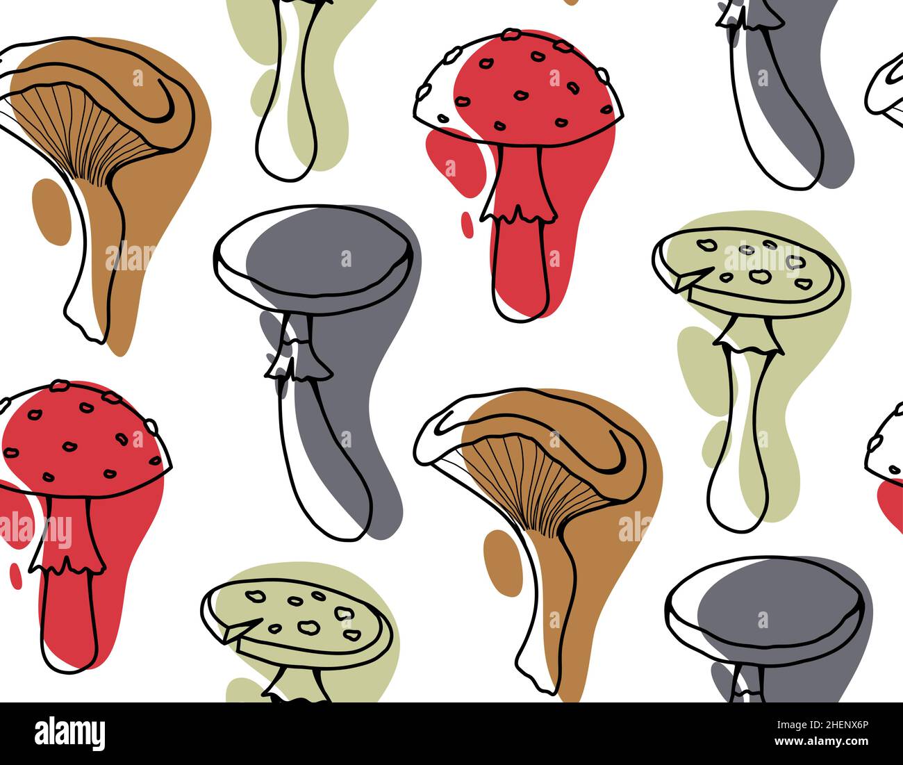 Vector seamless pattern with stylized sketches of poisonous mushrooms ...