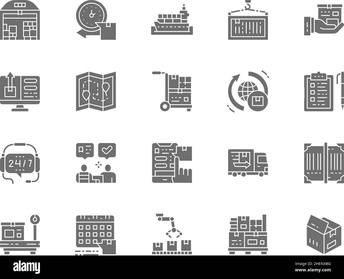 Set of Logistics and Delivery Grey Icons. Warehouse, Cargo Ship ...