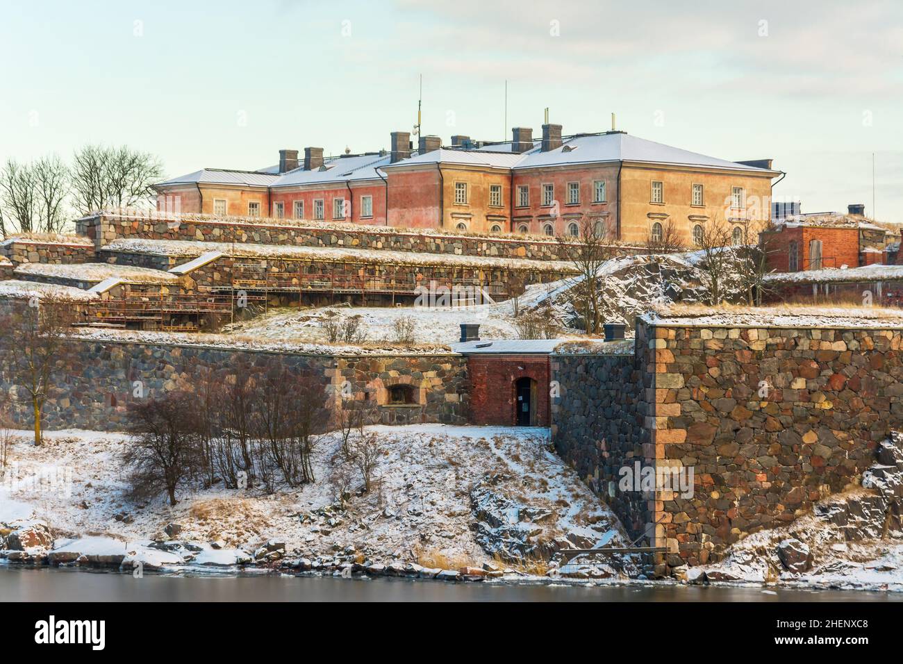 Old stone buildings of the Suomenlinna fortress island in Helsinki ...
