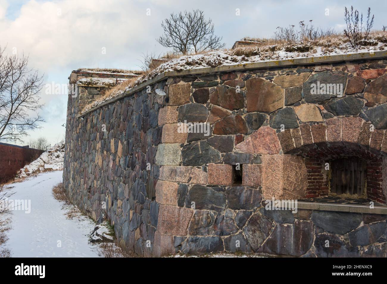 Old stone buildings of the Suomenlinna fortress island in Helsinki ...