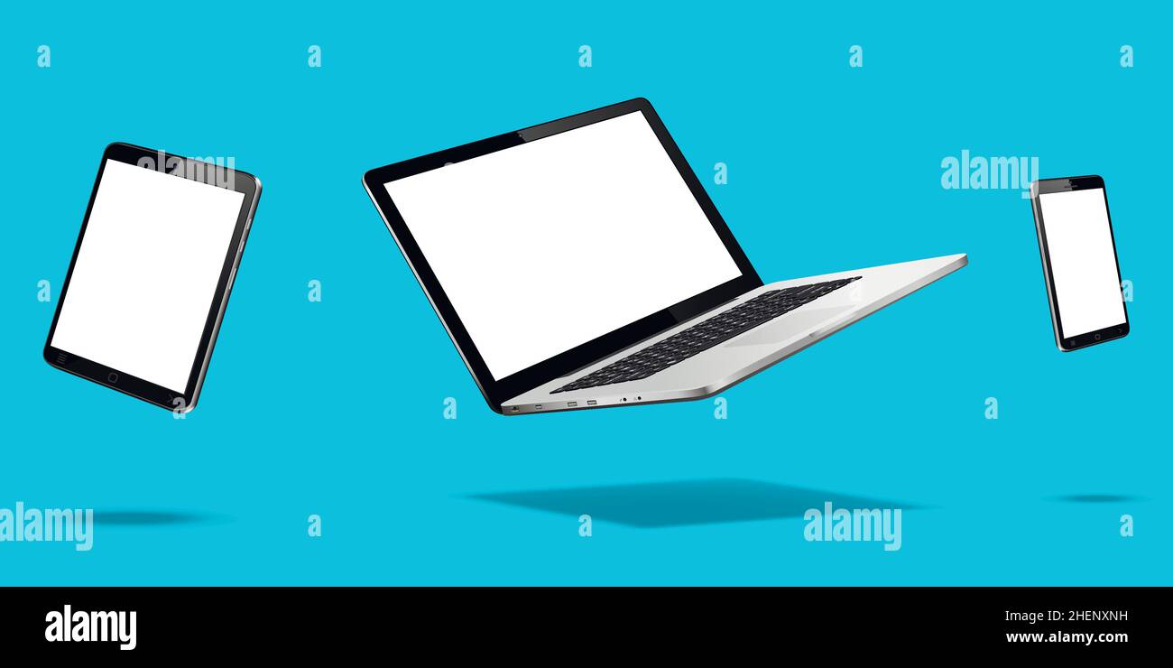 Flying laptop, mobile and tablet Stock Vector Image & Art - Alamy