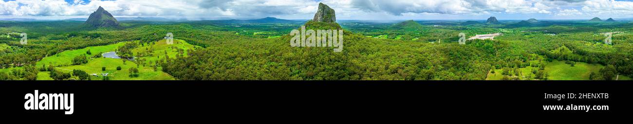 Aerial view of the Glass House Mountains in the Sunshine Coast. Large ...