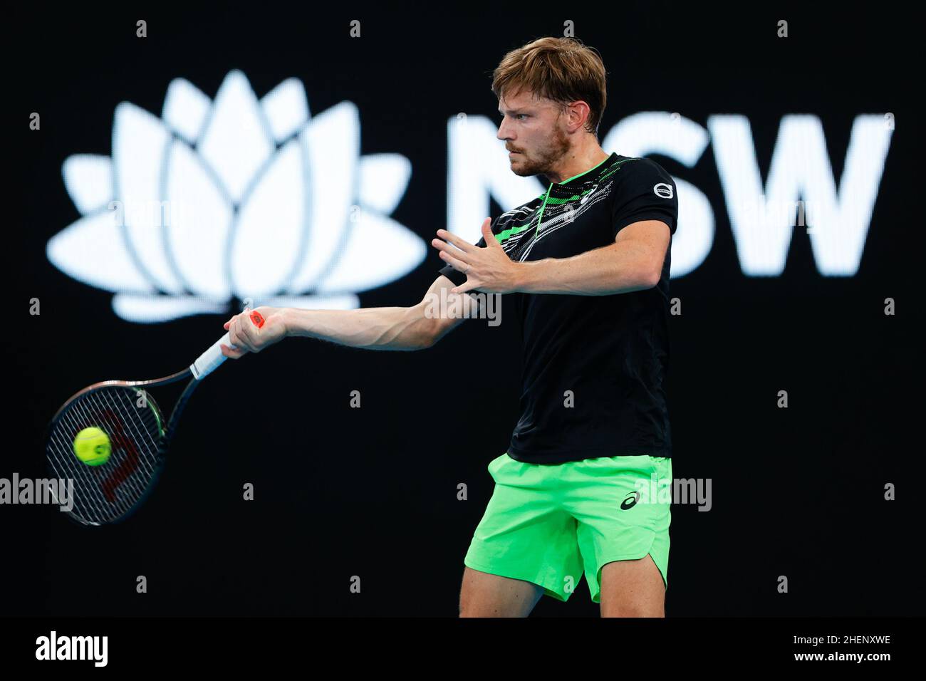 Sydney, Australia. 12th Jan, 2022. David Goffin of Belgium plays a ...