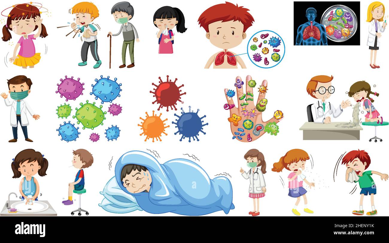 Set of sick people with different symptoms illustration Stock Vector ...