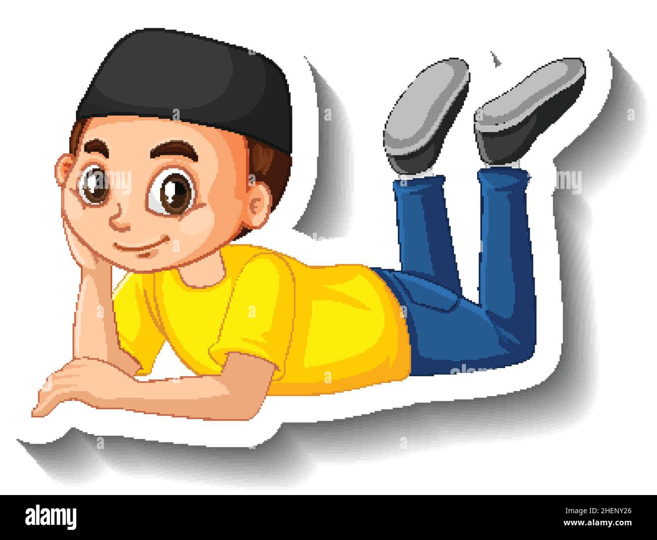 A muslim boy laying down cartoon character illustration Stock Vector ...