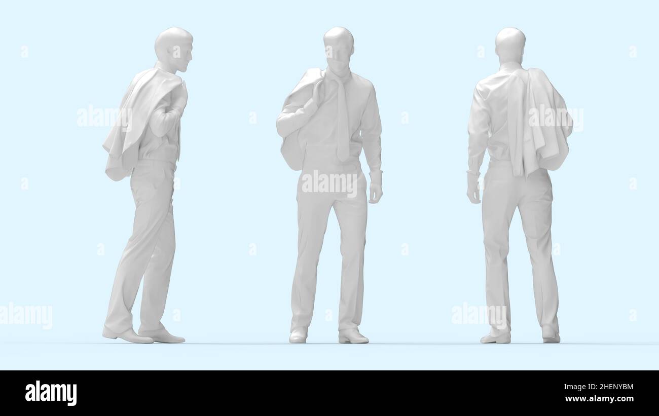 3D rendering of a casual business man front side and back view ...