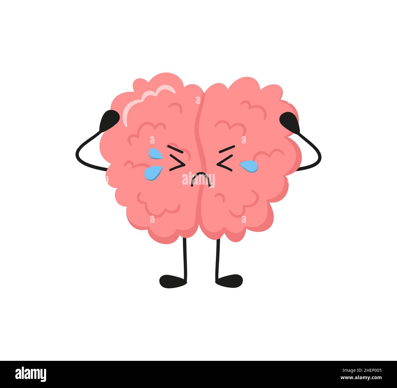 Kawaii sad human brain character. Hand drawn symbols of healthy mind ...
