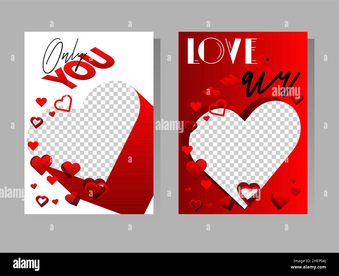 Red love presentations templates with hearts. Design with romantic ...