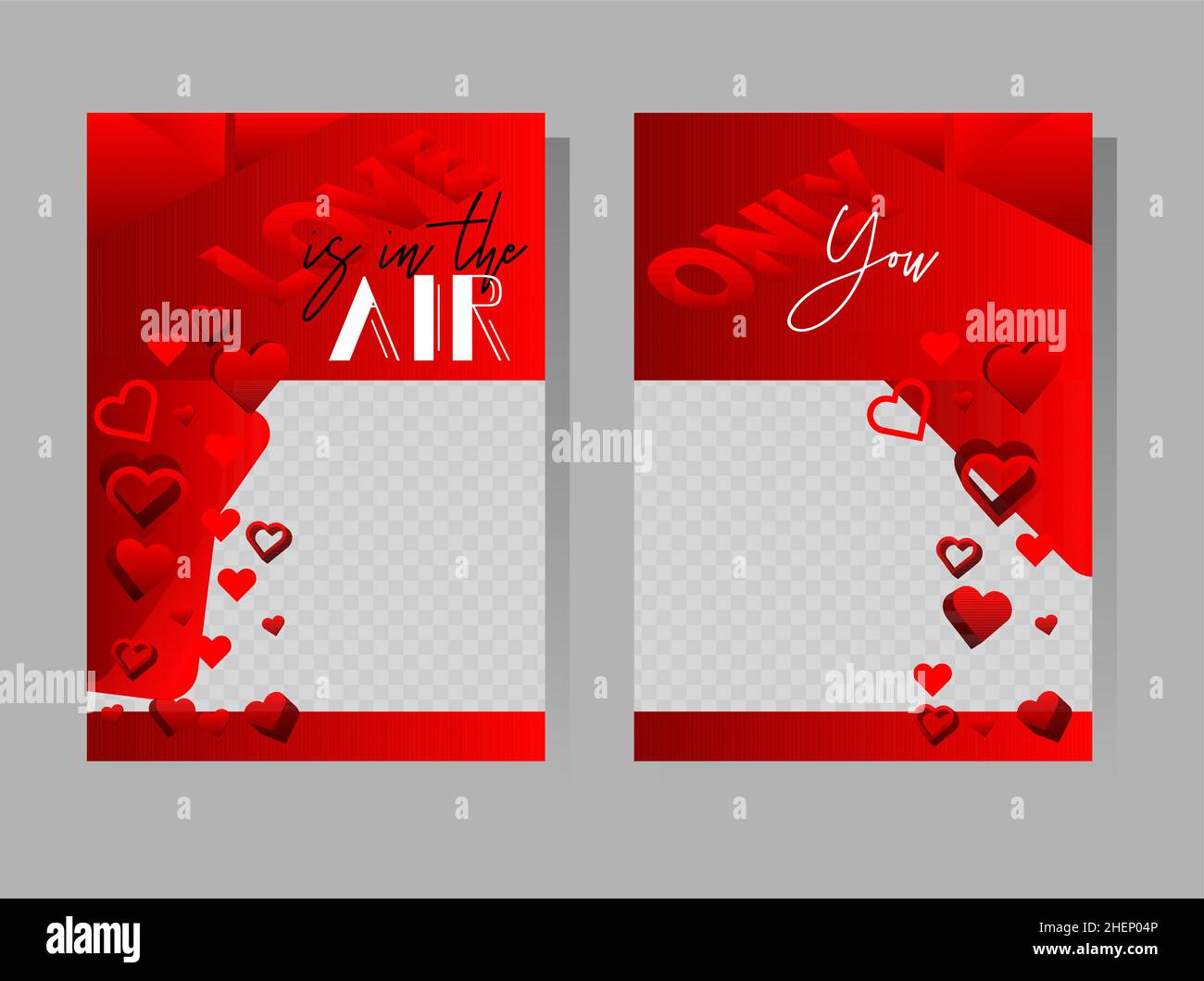 Red love presentations templates with hearts. Design with romantic ...