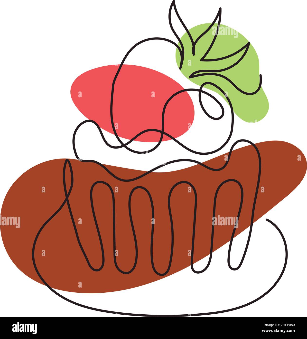 Dessert in a hand drawn linear style with colorful abstract stains ...
