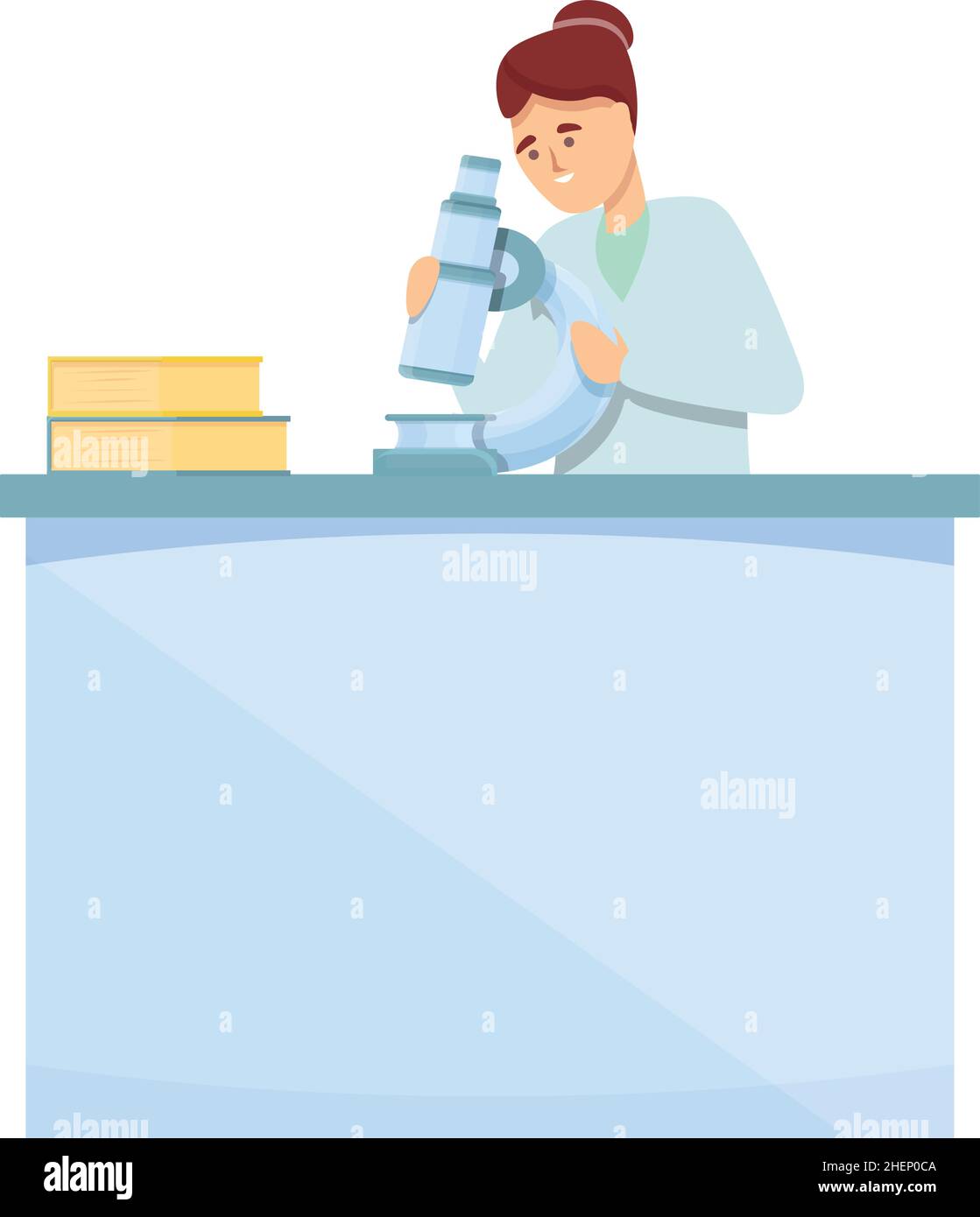 Woman lab microscope icon cartoon vector. Medical laboratory. Science ...