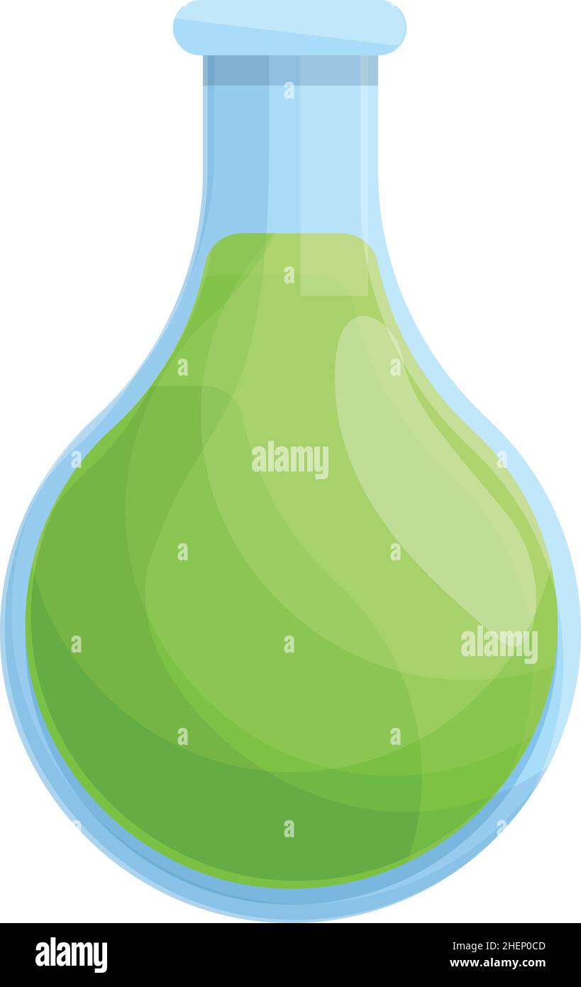 Green lab flask icon cartoon vector. Medical science. Chemical test ...