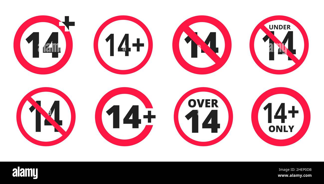 Over 14 years old plus forbidden round icon sign vector illustration ...
