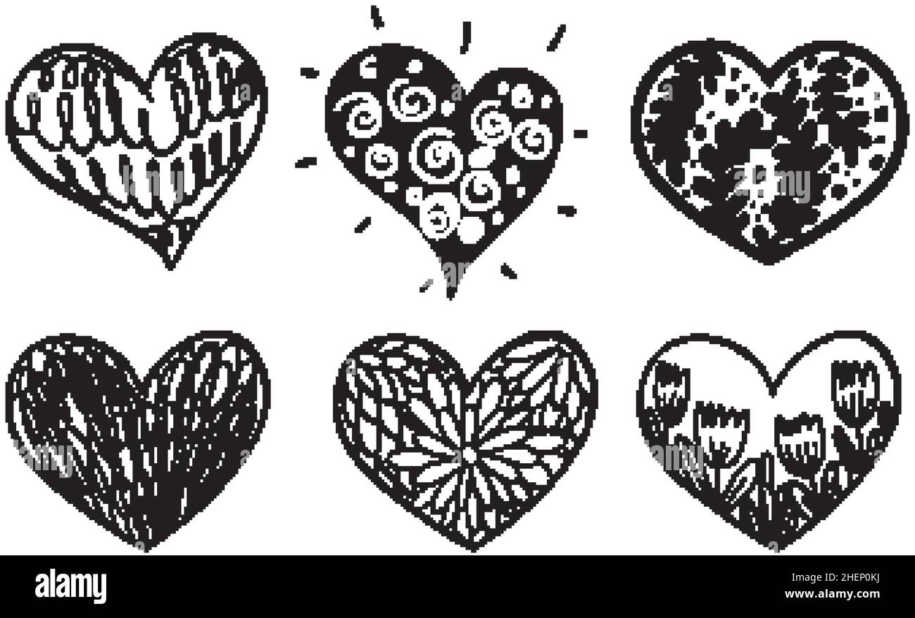 Set of different hearts in doodle style illustration Stock Vector Image ...
