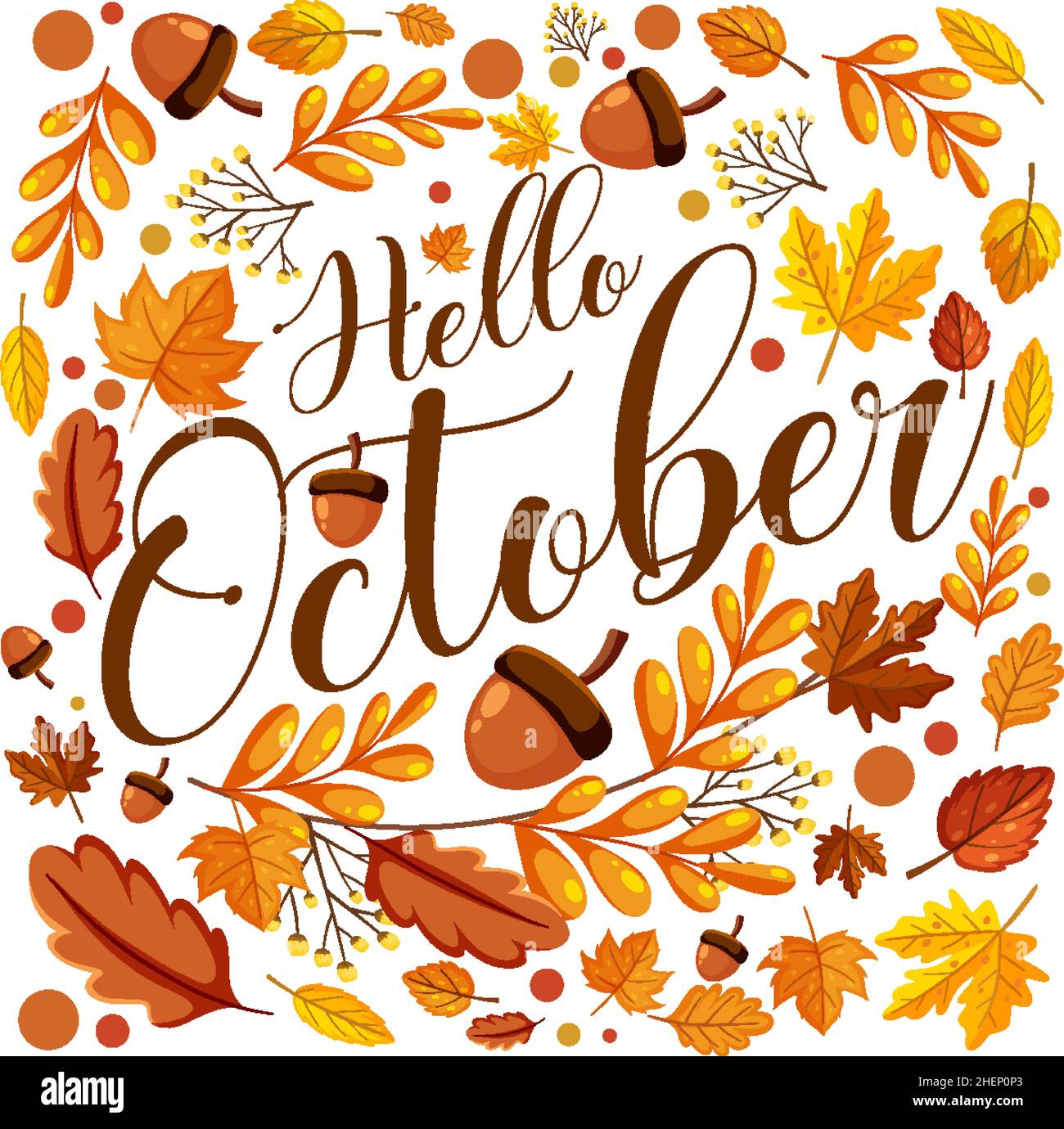 Hello October with ornate of autumn leaves illustration Stock Vector ...