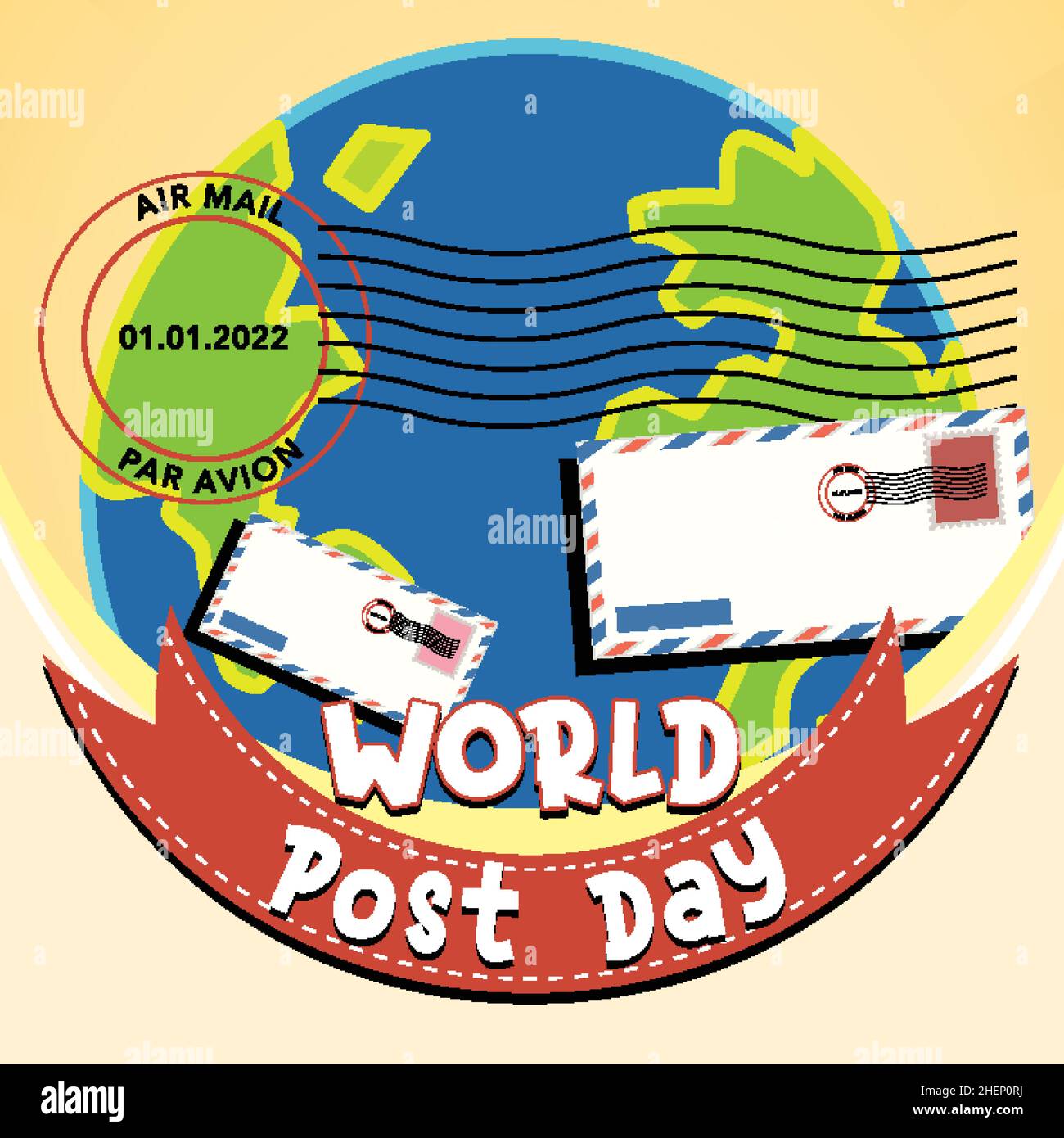 World Post Day logo with earth globe and envelope illustration Stock ...