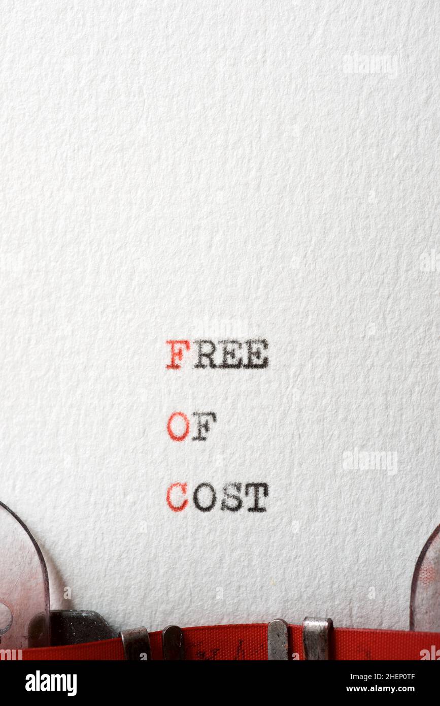 Free of cost text written with a typewriter Stock Photo - Alamy