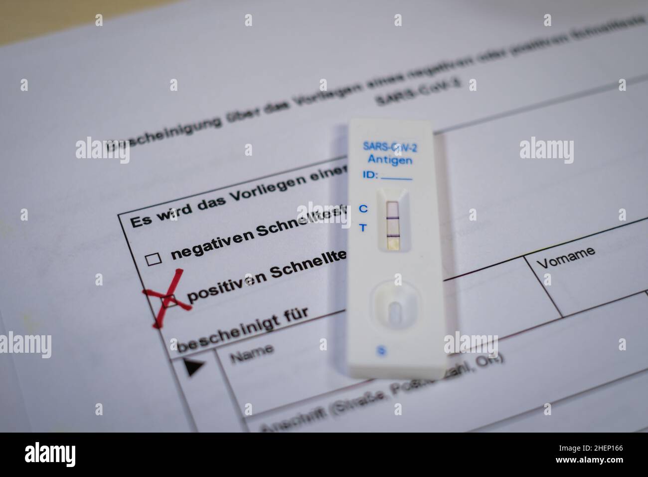 positive corona covid-19 rapid test is on a test form Stock Photo - Alamy