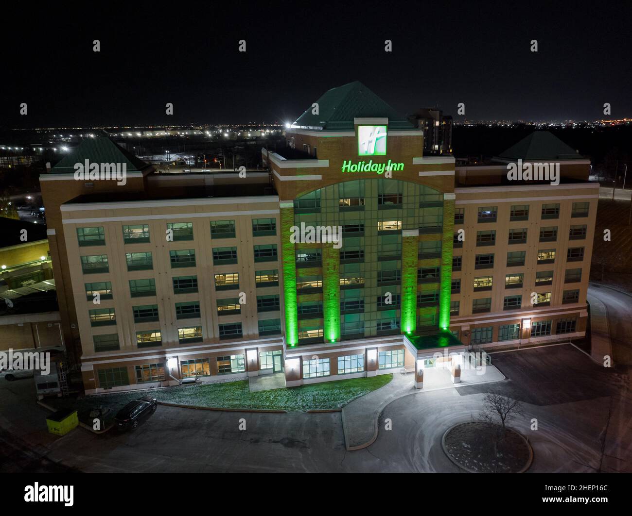 An aerial view of a Holiday Inn hotel, a popular hotel chain throughout ...