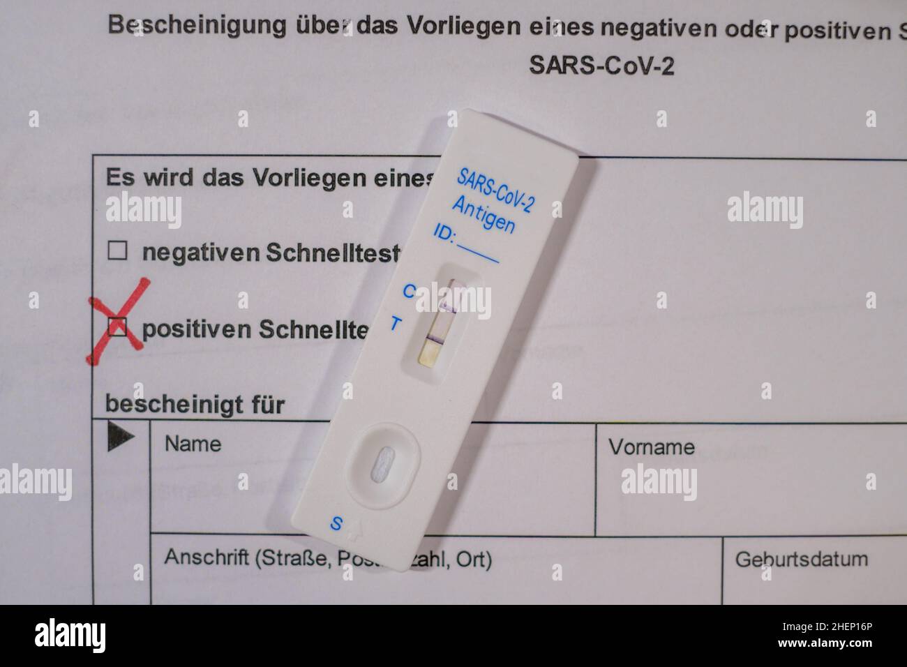 positive corona covid-19 rapid test is on a test form Stock Photo - Alamy