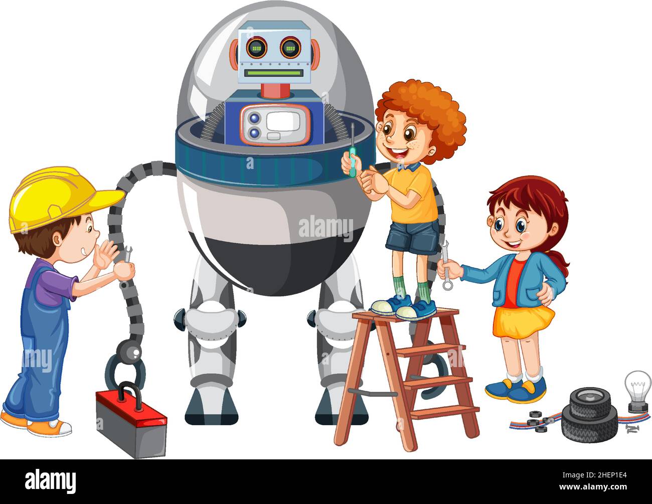 Children fixing a robot together illustration Stock Vector Image & Art ...