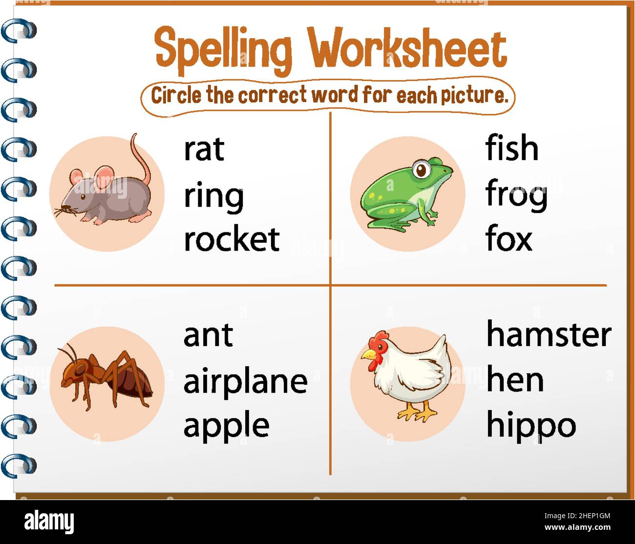 Spelling worksheet template for kids illustration Stock Vector Image ...