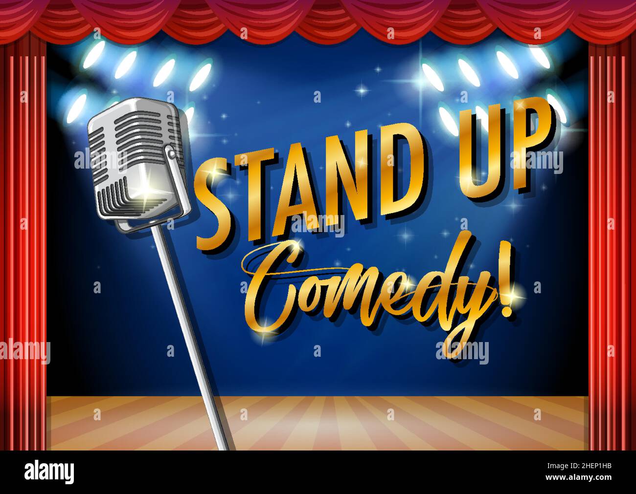 Stand up comedy banner with vintage microphone illustration Stock ...