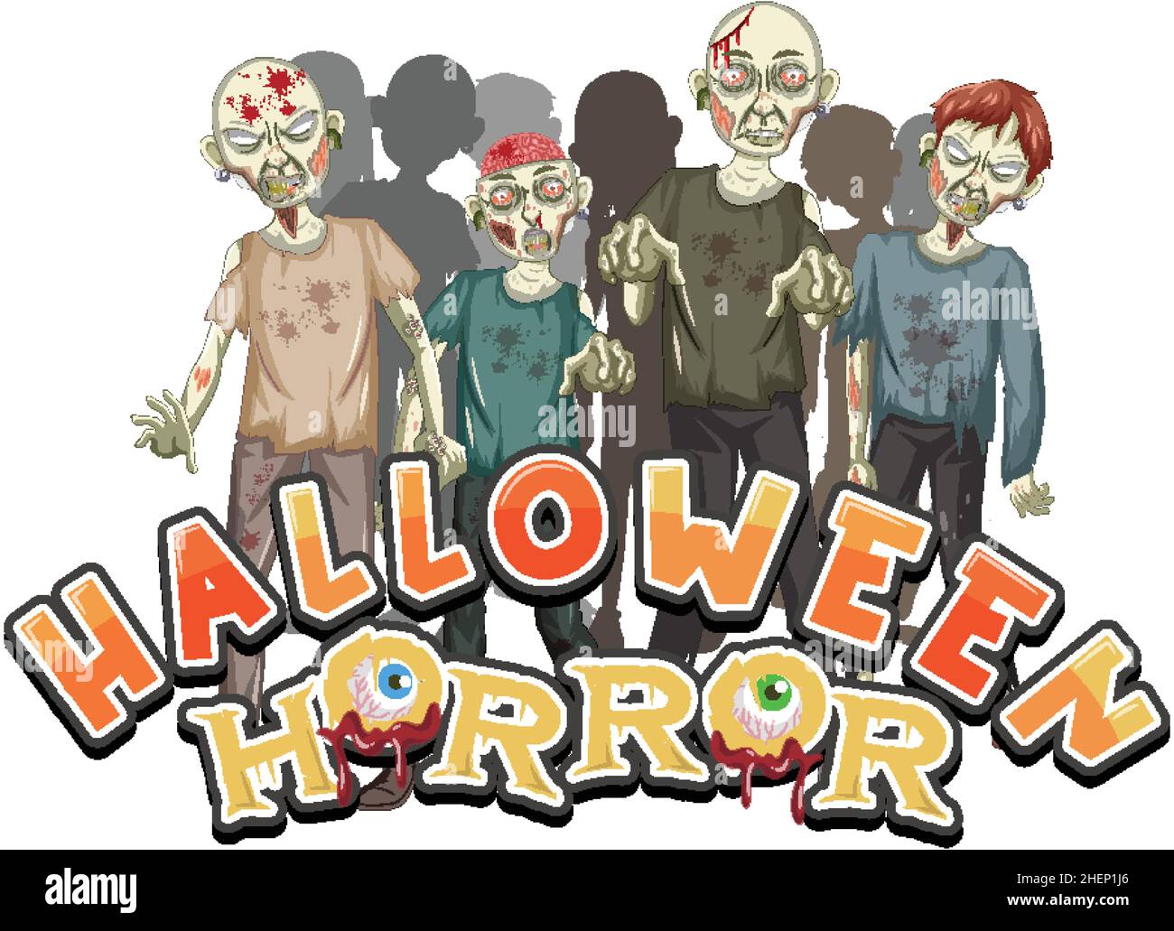 Halloween horror word with creepy zombies illustration Stock Vector ...