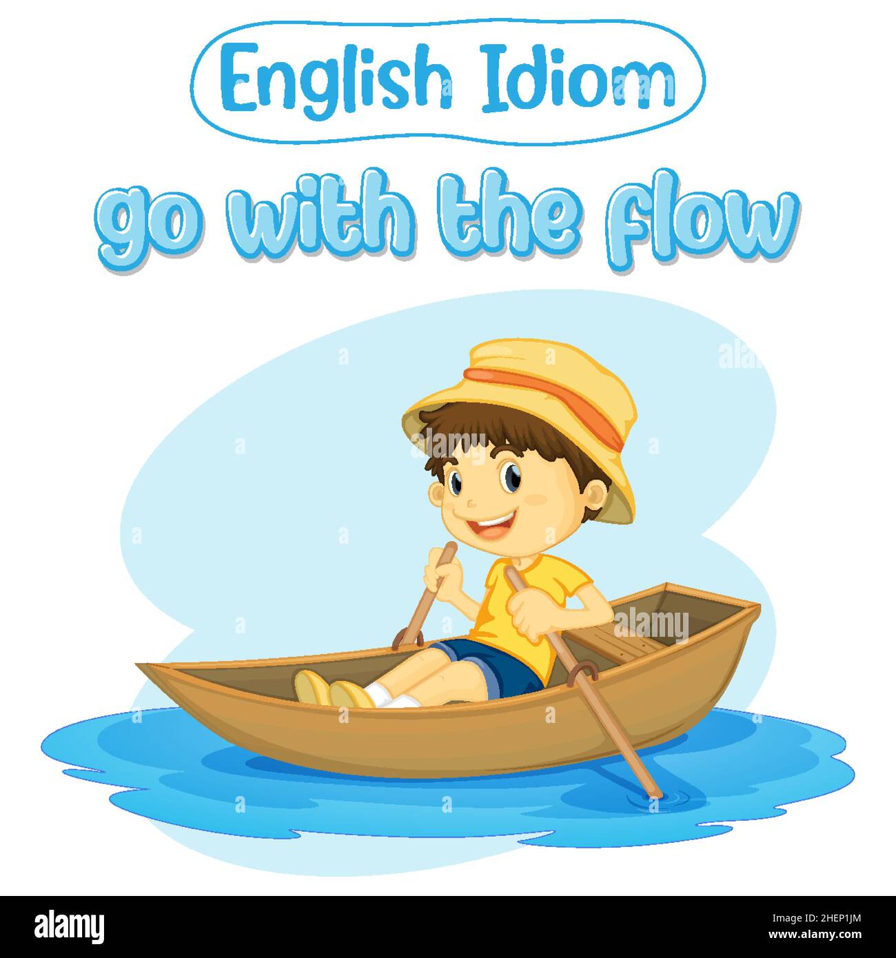 English idiom with picture description for go with the flow ...